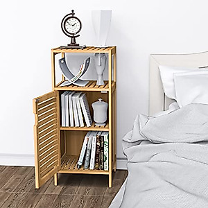 Purbambo Bathroom Bamboo Storage Cabinet, Freestanding Floor Cabinet with Door and Shelf for Bathroom, Living Room, Bedroom, Hallway, Kitchen