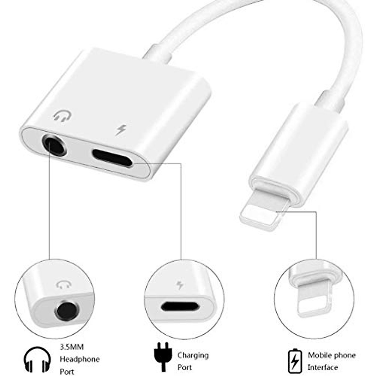 [Apple MFi Certified] 2 Pack Headphone Adapter for iPhone Charger,3.5 mm Headphone Jack Aux Dongle Charger & Audio Cable for iPhone 11/11 Pro/X/XS/XR/8/7 Support All iOS System