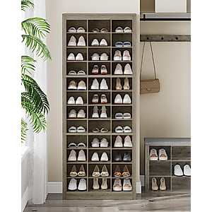 Hzuaneri Shoe Storage Cabinet, 36 Pairs Free Standing Closet Organizer, 8.8 inch Widened Cell Wood Shoe Organizer, 12 Tiers Vertical Space Saving Shoe Rack for Entryway, Bedroom, Greige SR20705B