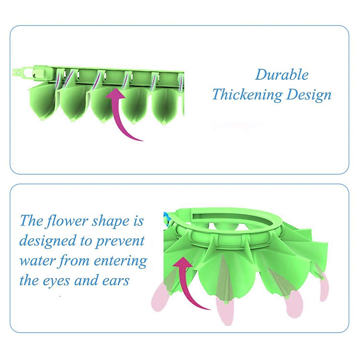 Soft Baby Shower Cap - Adjustable Silicone Shower Hat Head Ear Protector Water Hats for Kids - Toddler Safety Shampoo Shower Cap Hair Washing Visor Bath Accessories (Green)