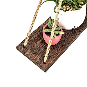 Boho Wall Hanging Shelf - Wood Hanging Shelves for Wall - Farmhouse Rope Shelves for Bedroom Living Room Bathroom - Rustic Wood Shelves - Hanging Plant Shelf - Triangle Floating Shelf (Triangle Mount)