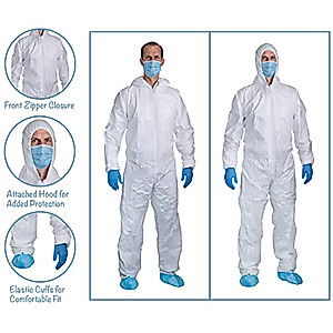 Disposable Coveralls with Hood | White | 5 Pack | Extra Large (XL) | Protective Tyvek Coverall Suit