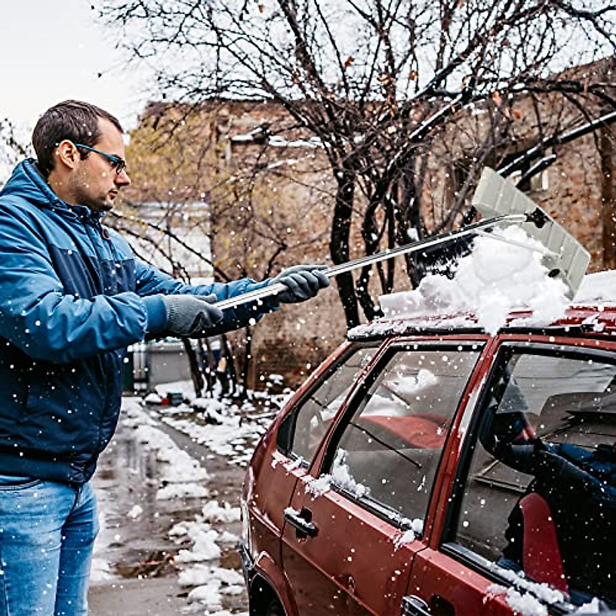 Goplus Snow Roof Rake, 25-Inch Blade 20 FT Extension Snow Shovel for Snow Removal w/ Wheels Anti-Slip Handle, Ideal for Roof Car, Heavy Duty Aluminum