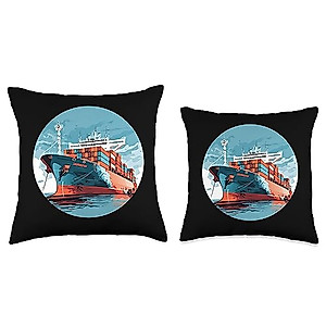 Cool Ship Building Big Transport Cargo Container Ships Lovers Throw Pillow, 18x18, Multicolor
