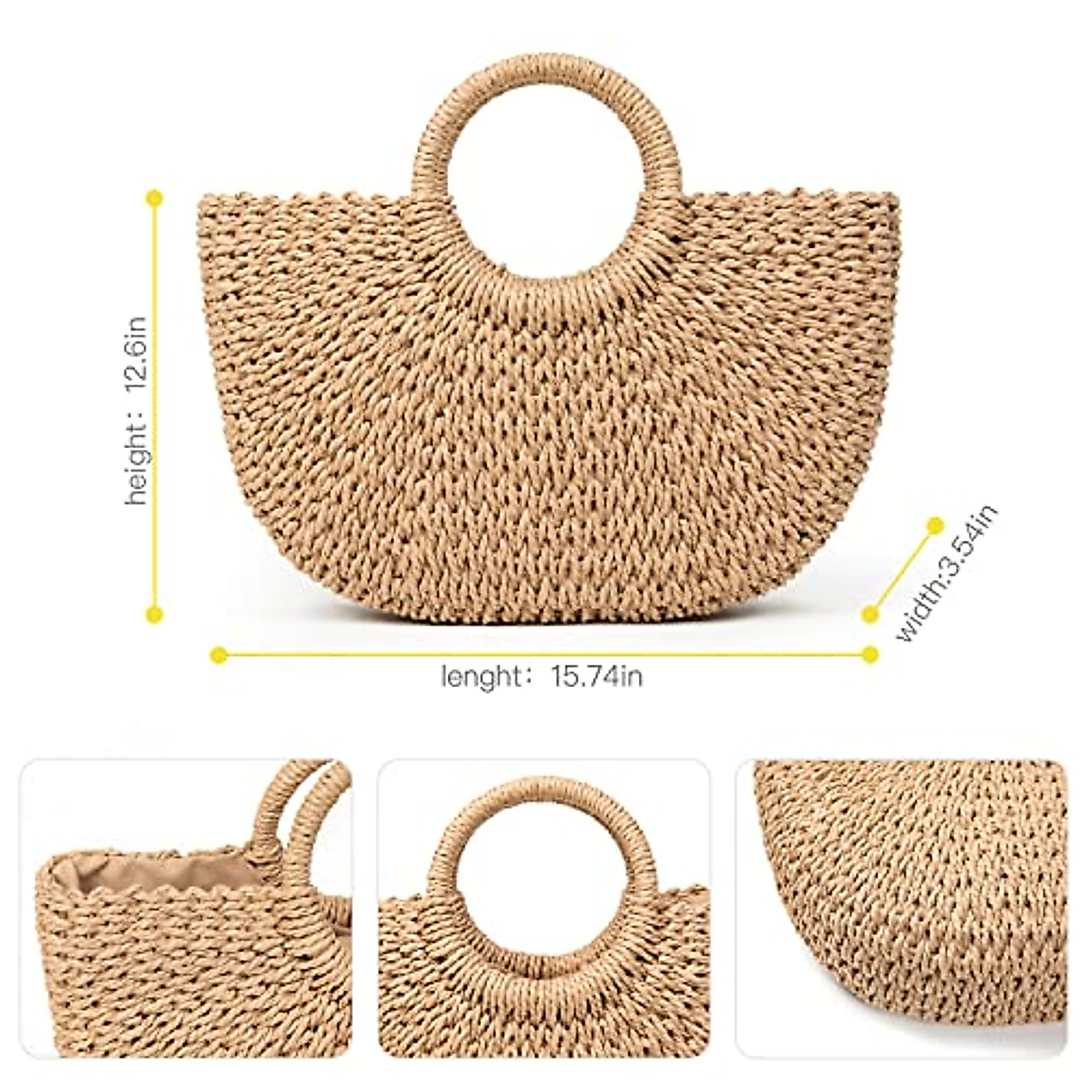 FARVALUE Summer Straw Beach Tote Bag Handmade Large Straw Tote Handbag Women's Handbags And Free Silk Scarves