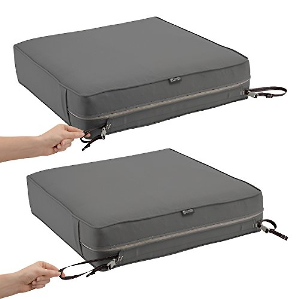 Classic Accessories Montlake FadeSafe Water-Resistant 23 x 23 x 5 Inch Square Outdoor Seat Cushion, Patio Furniture Chair Cushion, Light Charcoal Grey, Outdoor Cushion Cover