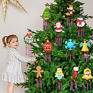 12 Packs Christmas Wind Chime Craft Kit, Decorate Your Own Ornaments,Christmas DIY Wooden Wind Chimes Kit Arts Crafts and Paint for Kids Birthday Christmas Party Favors
