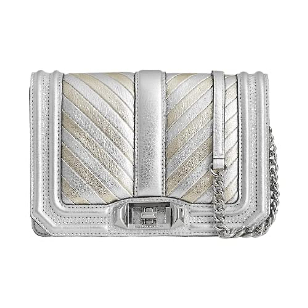 Rebecca Minkoff Chevron Quilted Small Love Crossbody, Silver/Gold