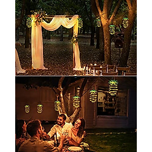 Pineapple Solar Lantern, 2 Pack Solar Lights Outdoor Waterproof 60LEDs, Hanging Solar Lights Outdoor Lantern Garden Decor for Outside Patio Yard Backyard Tree Porch Landscape Lighting, Warm Light