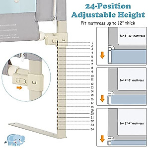 BABY JOY Bed Rail for Toddlers, 69’’ Extra Long, Height Adjustable & Foldable Baby Bed Rail Guard w/Breathable Mesh & Double Safety Child Lock for Kids Twin Double Full Size Queen King Mattress, Gray