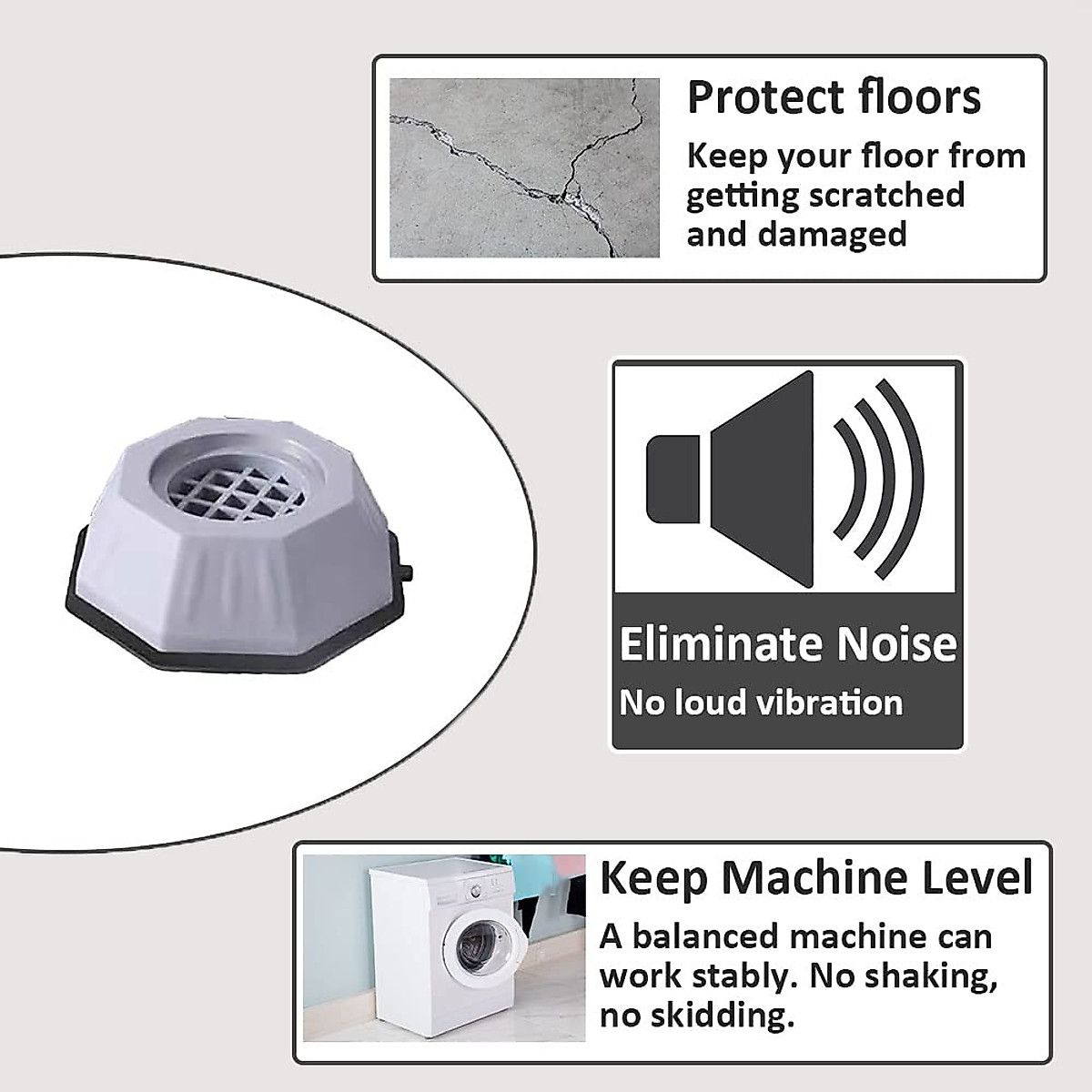 Tillsok Washer and Dryer Pedestals, Anti Vibration Pads Stops Washer Dryer Noise Moving Shaking Walking, Universal Pedestals and Shock Support, 4 PCS