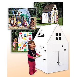 Easy Playhouse - Kids Art and Craft for Indoor and Outdoor Fun, Color, Draw, Doodle on this Blank Canvas – Decorate and Personalize a Cardboard Fort, 34" X 27" X 48" - Made in USA, Age 3+