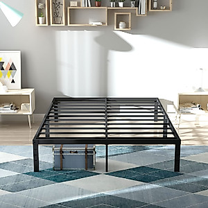 Rooflare Queen Size Bed Frame 18 Inch Tall 9 Legs Max 3500lbs Heavy Duty Sturdy Metal Steel Queen Size Platform No Box Spring Needed Black Easy to Assemble-Black