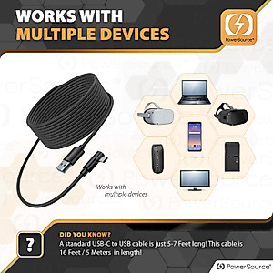 PowerSource 16ft Long Link Cable for Oculus Quest/Meta Quest 1 & 2 High Speed Data Transfer & Charging, USB 3.2 Gen 1 for Gaming Laptops & PCs, Aluminum Shell, Provides MAXIMUM Data Transfer Rates