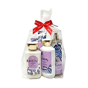 Bath and Body Butterfly Deluxe 7pc Gift Set includes Fine Fragrance Mist, Body Cream, Lotion, Shower Gel, Cello Bag, Ribbon, and Tag