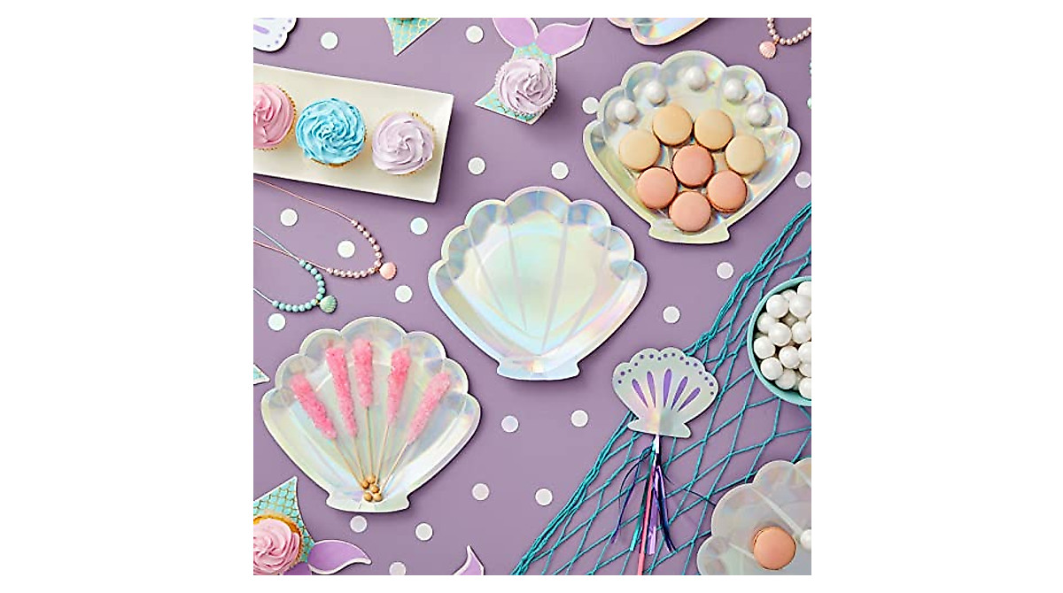 Sparkle & Bash 48 Holographic Seashell Mermaid Party Plates