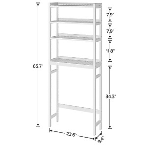 HOOBRO Over The Toilet Storage Shelf, 4 Tier Over Toilet Bathroom Organizer, 23.6" L x 9.4" W x 65.7" H, Space-Saving, Stable, Easy Assembly, for Bathroom, Laundry, Restroom, White WT04TS01G1