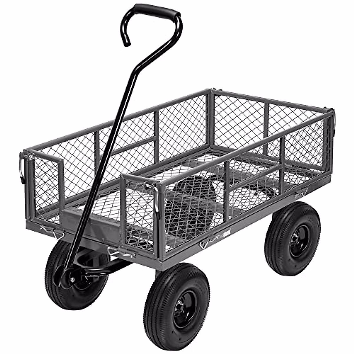 VIVOHOME Heavy Duty 880 Lbs Capacity Mesh Steel Garden Cart Folding Utility Wagon with Removable Sides and 4.10/3.50-4 inch Wheels (Grey)