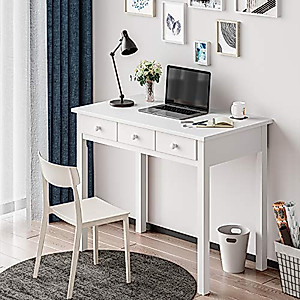 ADORNEVE Writing Desk with 7 Drawers, Home Office Desk with Hutch,Student Desk Study Table, Small White Desk, Solid Pine Wood Legs