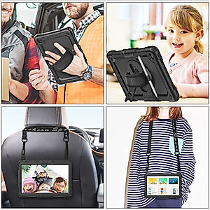 SEYMAC stock Drop-Proof Protection Case with 360° Rotate Stand &Strap [Pen Holder] & Screen Protector Tablet Cover for Lenovo Tab M10 Plus 3rd Gen (TB-125F/128F) 10.6", Black