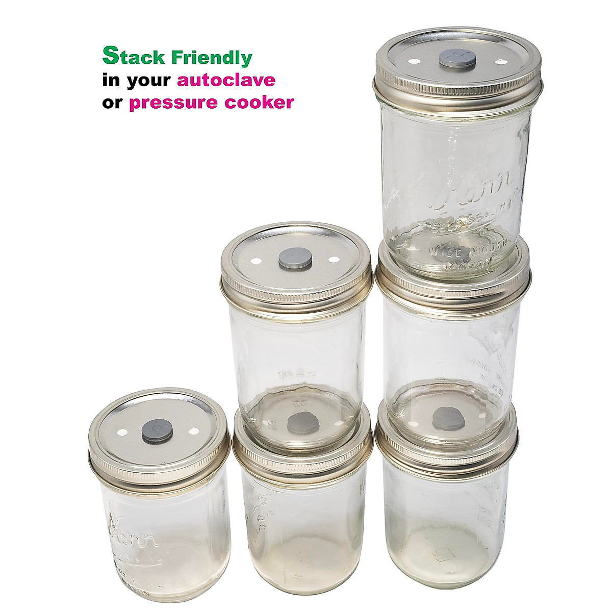 Root Mushroom Farm- 6Pcs Wide Mouth Mushroom Liquid Culture Lids, Mason Jar Lid with Two air exchange openings, 0.22um PTFE Filters & 20mm Self Healing Injection Port