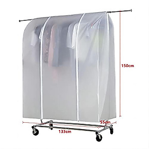 HLC White Cloth Garment Rack Cover Large PEVA Translucent Clothing Dustproof Cover Home Bedroom Clothing Rack Protective Cover With 2 Durable Zipper,52''