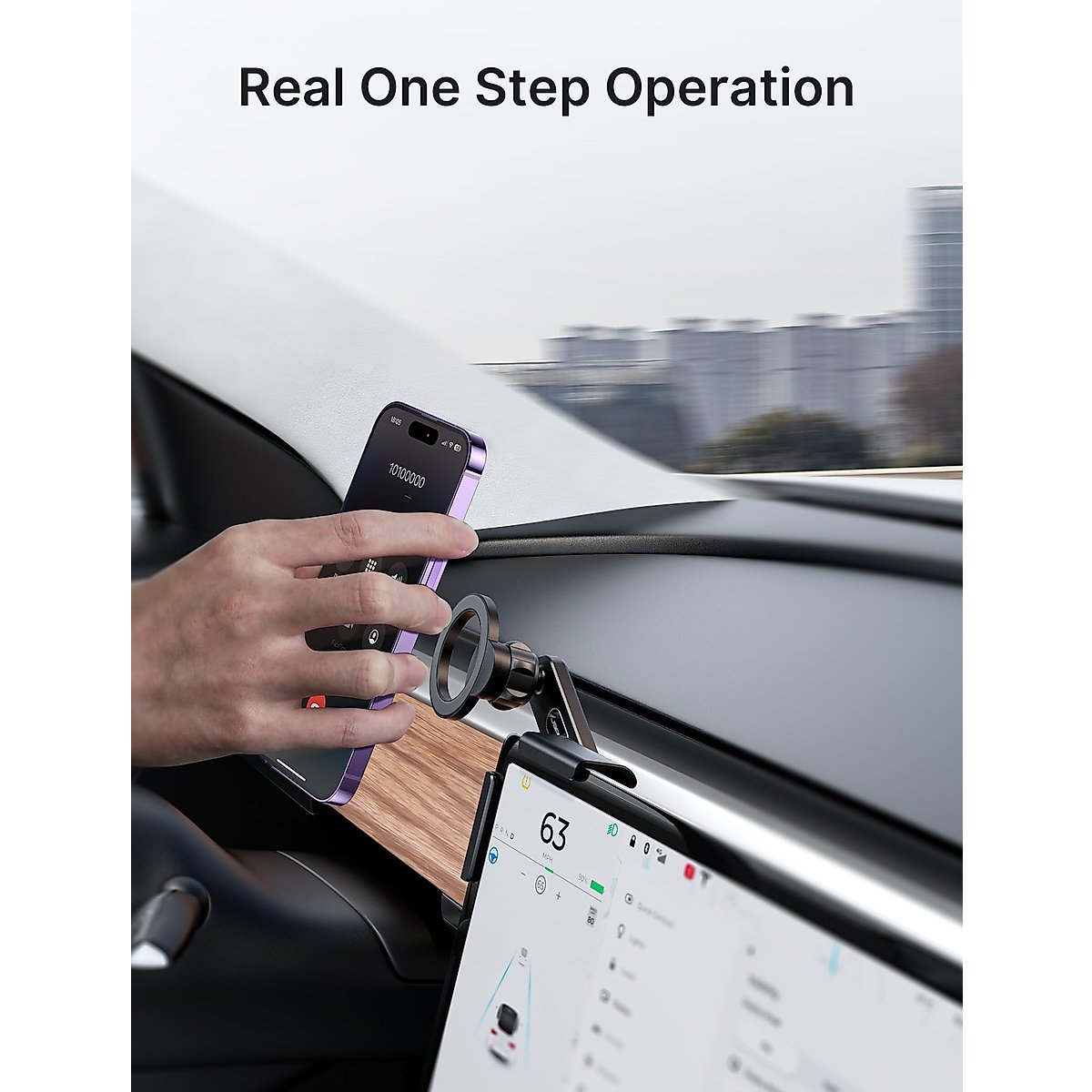 JSAUX Tesla Phone Mount, Mag-Safe Phone Holder Phone Stand 【Sturdy Base Designed】 Easy to Install, Only Compatible with Tesla New Model 3 2023/Y/S/X, iPhone 15/14/13/12 Series and Other Phone