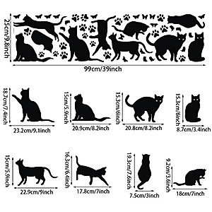 Bamsod Black Cat Wall Stickers for Kids Cat Wall Decals Bedroom Cat Vinyl Sticker Wall Art Stickers,10 pcs