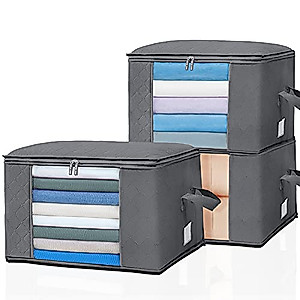 Enther 3 Odorless Clothes Large Capacity Closet Organizers and Storage Bags for Comforters Blankets Bedding, Gray (Large-3)