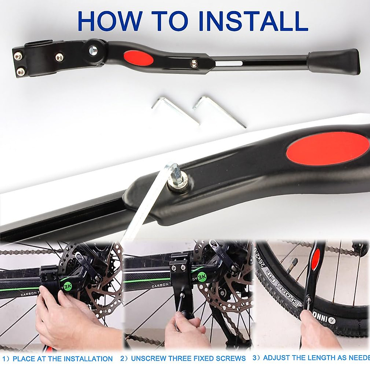 JONMON Bike Kickstand, Adjustable Bicycle Side Stand,26" Aluminum Alloy Foot Parking and Support Brace Cycling Accessories for Mountain Bike, Road Bike, MTB Bicycle