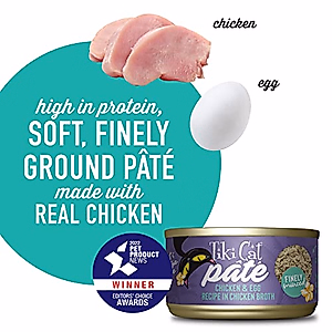 Tiki Cat Luau Pâté, Chicken and Egg Recipe in Chicken Broth, Grain-Free Balanced Nutrition Wet Canned Cat Food, for All Life Stages, 2.8 oz. Cans (Case of 12)