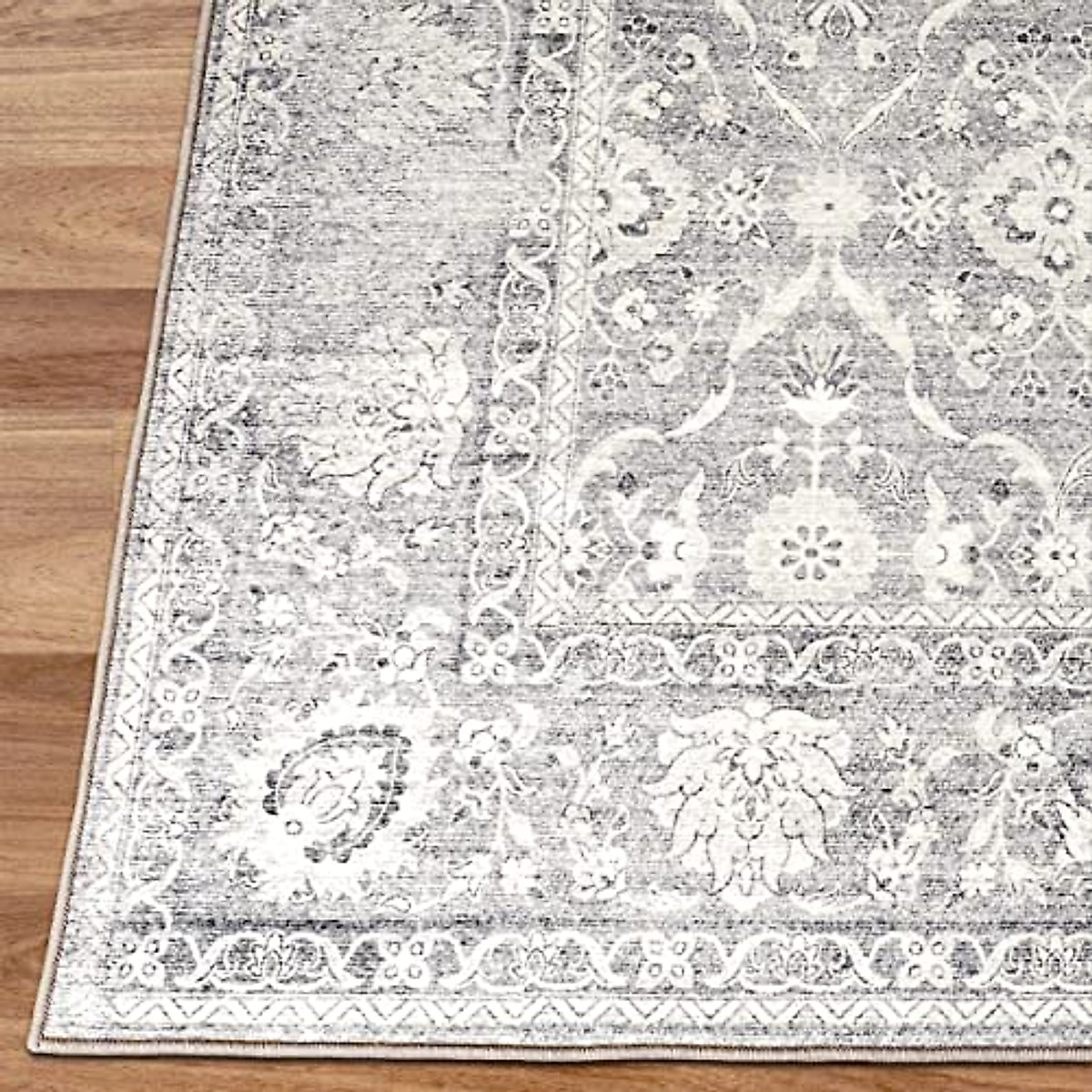 ReaLife Machine Washable Rug - Stain Resistant, Non-Shed - Eco-Friendly, Non-Slip, Family & Pet Friendly - Made from Premium Recycled Fibers - Vintage Distressed Trellis - Silver Ivory, 2'6" x 8'