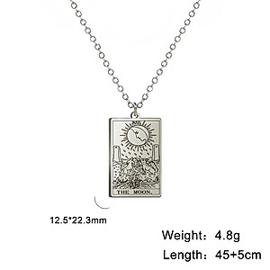 TEAMER Stainless Steel Tarot Cards Necklace Vintage Tarot Jewelry Good Luck Amulet Pendants for Women (Silver-THE MOON)