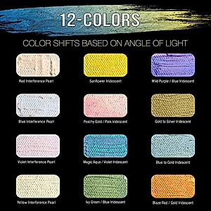 U.S. Art Supply Professional 12 Color Set of Iridescent Acrylic Paint, Large 75ml Tubes - Luminescent Special Effect Chameleon Color-Shifting Pearl Colors - Artists, Canvas Painting, Paper, Wood, Rock