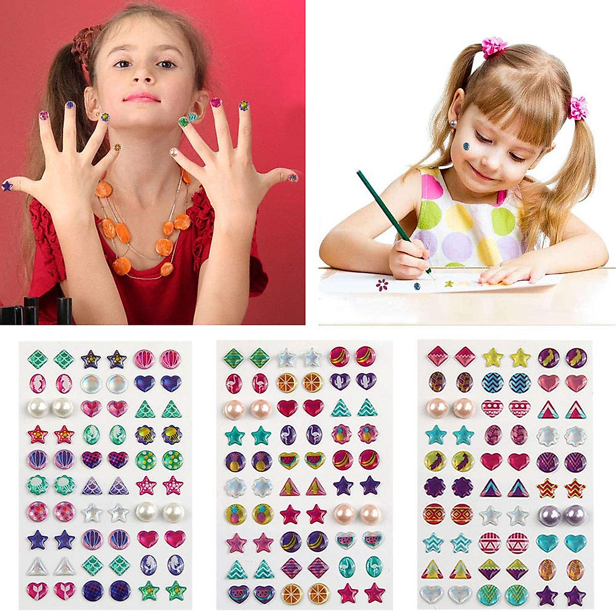 AUGSUN 240 Piece Sticker Earrings 3D Gems Sticker Girls Sticker Earrings Self-Adhesive Glitter Craft Crystal Stickers