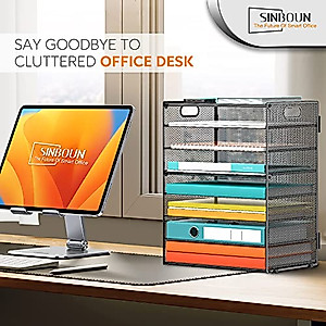 Sinboun 8-Tier Paper Organizer Letter Tray with Handle, Mesh Metal Desk File Organizer Paper Holder Office Organization for School Office Home
