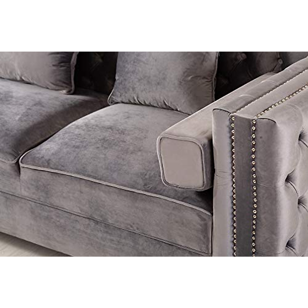 Legend Vansen Reversible L Shaped Velvet Sofa Chaise with Ottoman for 3seats Large Size Sectional, Grey