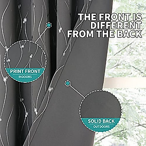 BGment Blackout Curtains for Bedroom 84 Inch Long, Grommet Thermal Insulated Room Darkening Window Curtains with Wave Line and Dots Printed for Living Room 2 Panels Set, 52 x 84 Inch, Dark Grey