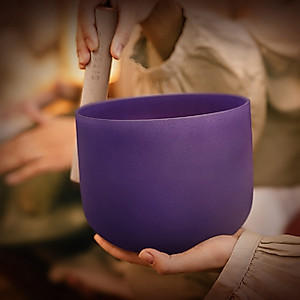 SITSANG Purple B Note Crystal Singing Bowl Crown Chakra 6 inch with Sponge Padded Bundle Bag and Singing Bowl Rubber Mallet and Suede Striker
