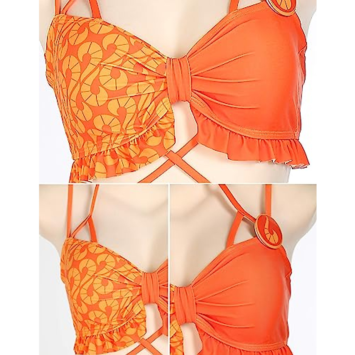 Miraculous Women's Rena Rouge Beach Halter Straps Top with Side-Closure Bottom Bikini Set Swimsuit Bathing Suit (as1, Alpha, m, Regular, Regular, Orange)
