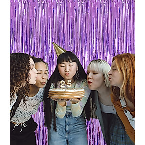 Shiny Light Purple Fringe Curtain - 2pcs 3.2ft x 8.2ft Metallic Tinsel Foil Party Streamers | Photo Booth Backdrop Props for Birthday Wedding Bridal Shower Baby Shower Bachelorette Party Decor