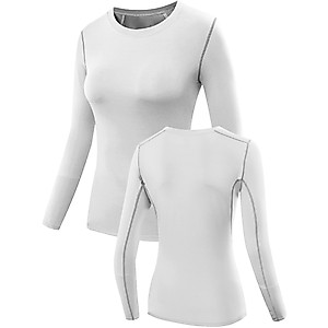 NELEUS Women's 3 Pack Dry Fit Athletic Compression Long Sleeve T Shirt,Black,Grey,White,3XL