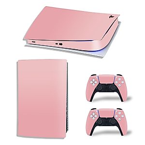 Skin Sticker for PS5 Digital Edition Console and Wireless Controllers, Full Protective Skin Set Vinyl Decal Cover Wrap for PS5 Digital Edition (Pink)