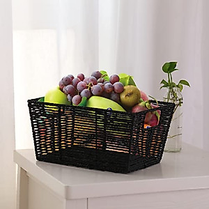 Vagusicc Wicker baskets, Round Paper Rope Black Baskets for Storage, Rectangular Woven Baskets for Organizing & Decor, Black, 3-Pack