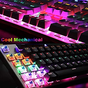 Wired Mechanical Gaming Keyboard Blue Switch 104 Keys RGB Rainbow LED 9 Backlight Modes Full Anti-ghosting Metal Panel Waterproof Ergonomic Key Layout USB for Gamers Typists(Black)