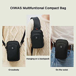 OIWAS Mini Crossbody Bag for Men, Multiple Ways to Carry as Shoulder Waist Pouch Sling Bag for Cell Phone Passport Wallet Mini Messenger Bag Detachable