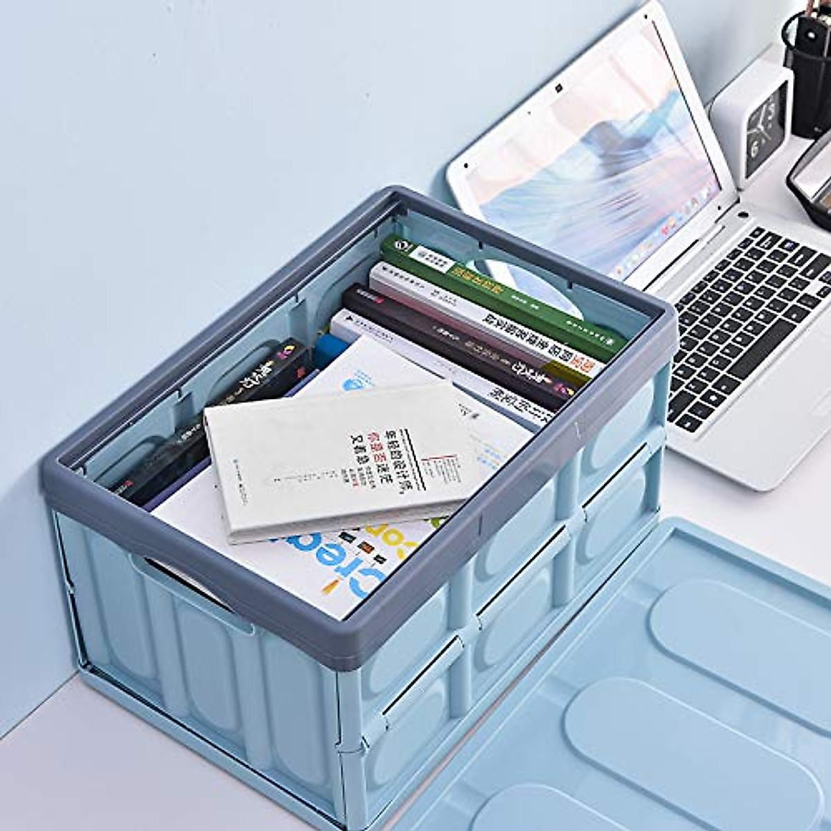Foldable Storage Boxes with Lids [3-Pack] Collapsible Plastic Storage Bins Organizer Containers Baskets Cub with Cover,Stackable Utility Crates Storage Box (Blue, 30L)