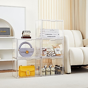 ZLLZUU Clear Storage Bins with Lids, 2 Pack Acrylic Display Case with Magnetic Door for Cosmetic Collectibles Large Figures Models, Stackable Acrylic Storage Box for Home Office Living Room Dorm