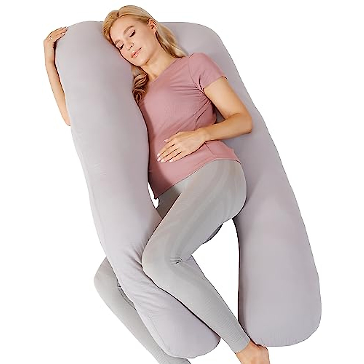 JOHNPEY Muslin Pregnancy Pillows for Sleeping, 100% Muslin Cotton Pregnancy Pillow for Pregnant Women to Sleep, Soft Full Body Maternity Pillows (Gray,55in)