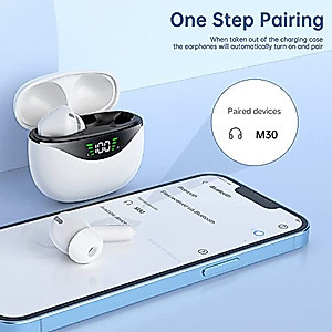 YOSINT Wireless Earbuds, Bluetooth 5.1 Headphones 30Hrs Playtime with LED Power Display, IPX7 Waterproof Earphones, TWS in Ear Stereo Headset Built-in Mic for iPhone/Android (White)